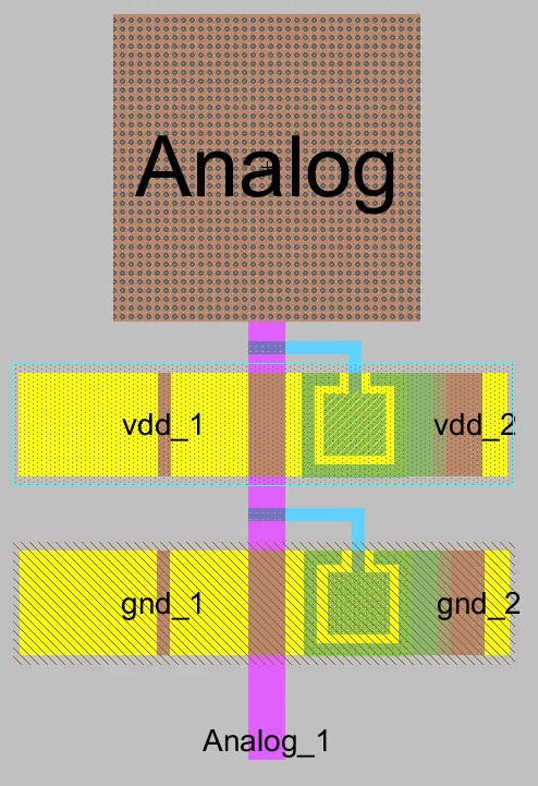Figure 3. Analog pad layout with 6 pins labeled.